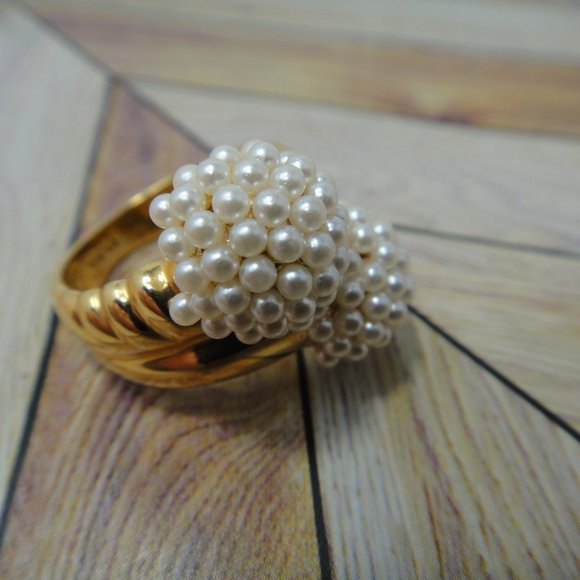 IVANA | Jewelry | Vintage Ivana Ring Faux Pearl Gold Tone Double ...